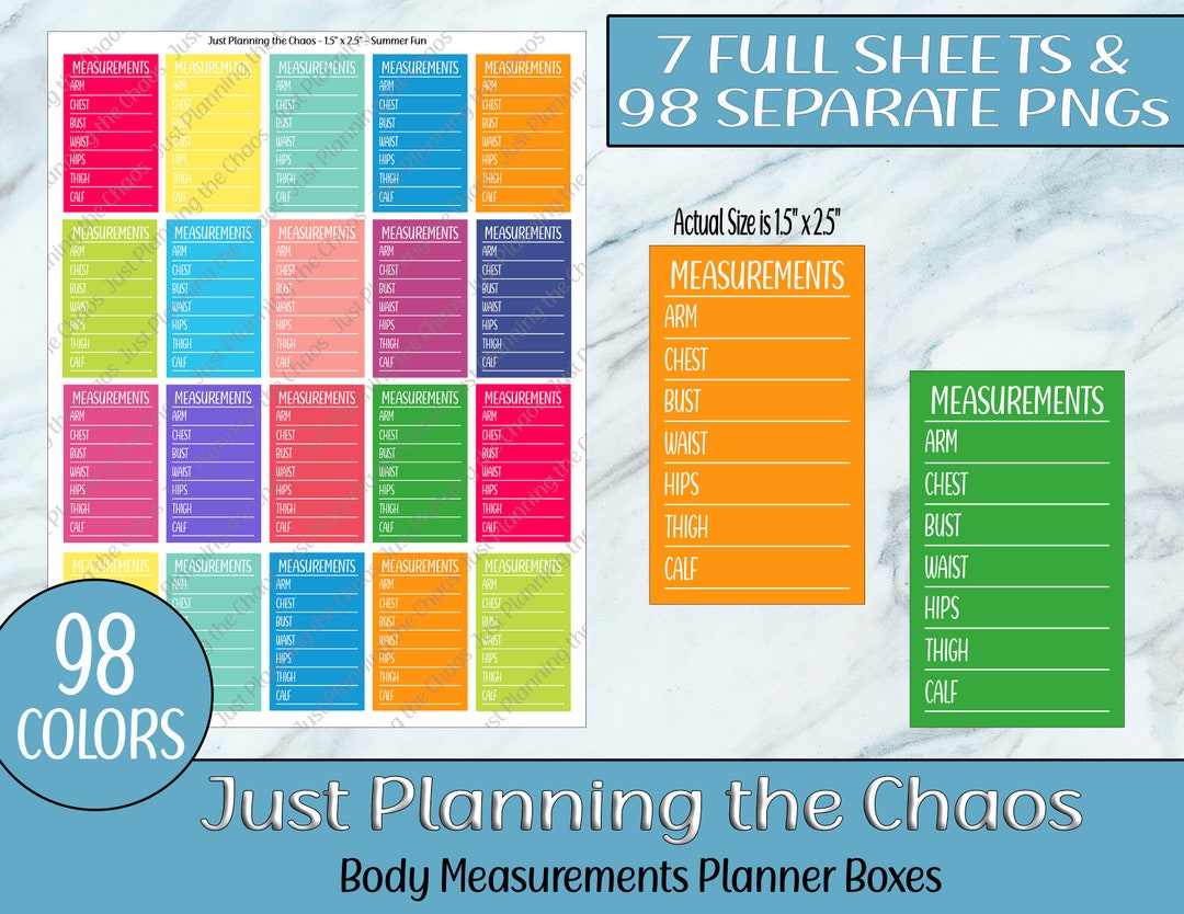 Printable Planner Stickers, Planner Boxes, Body Measurements Stickers ...