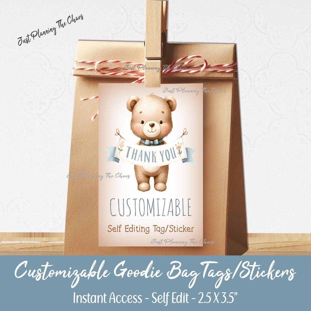 Customizable Tag, Goodie Bag Tag, Birthday, Sticker, Birthday Gift Tag ...