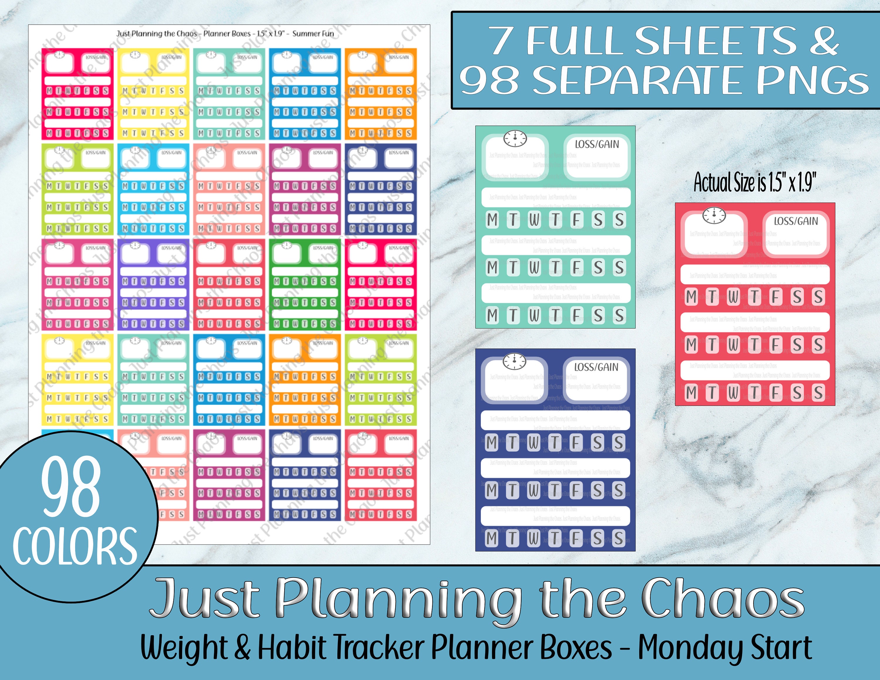 Printable Planner Stickers, Planner Boxes, Habit Tracker, Weight ...