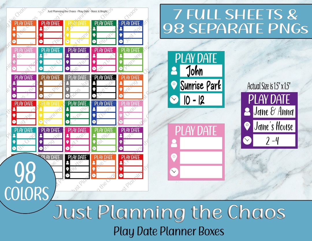 Printable Planner Stickers, Planner Boxes, Play Date Stickers, Play ...