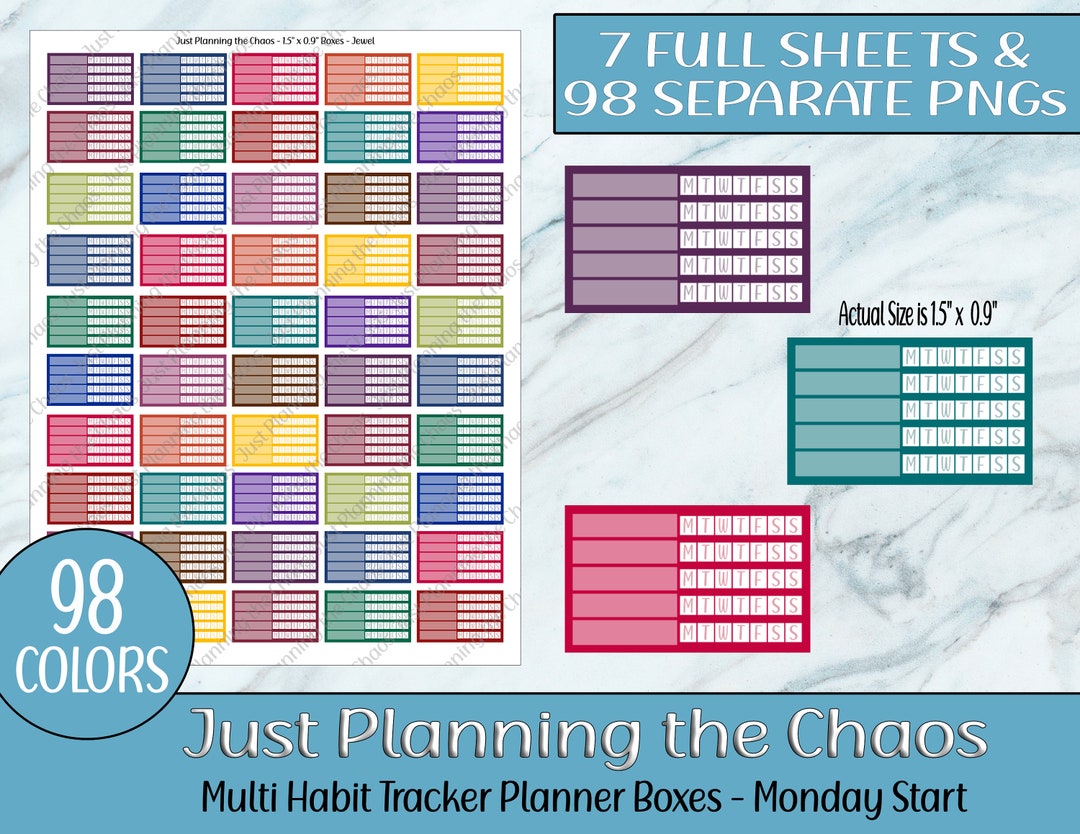 WEEKLY HABIT TRACKER Planner Boxes: 98 Colors, Printable Vertical ...