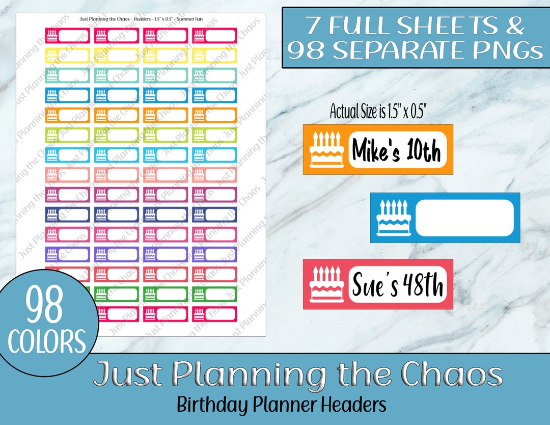 Printable Planner Stickers, Planner Headers, Birthday Stickers ...