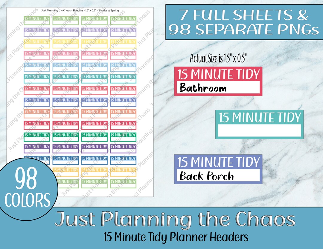 Printable Planner Stickers, Planner Headers, 15 Minute Tidy, Vertical ...