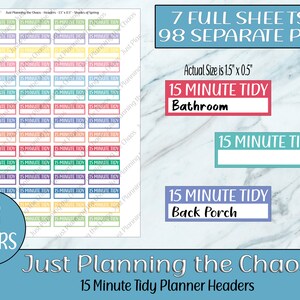 Printable Planner Stickers, Planner Headers, 15 Minute Tidy, Vertical ...