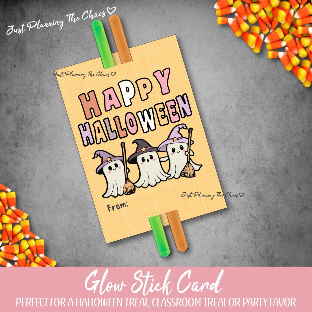 Printable Glow Stick Card, Printable Halloween Card, Halloween Party ...