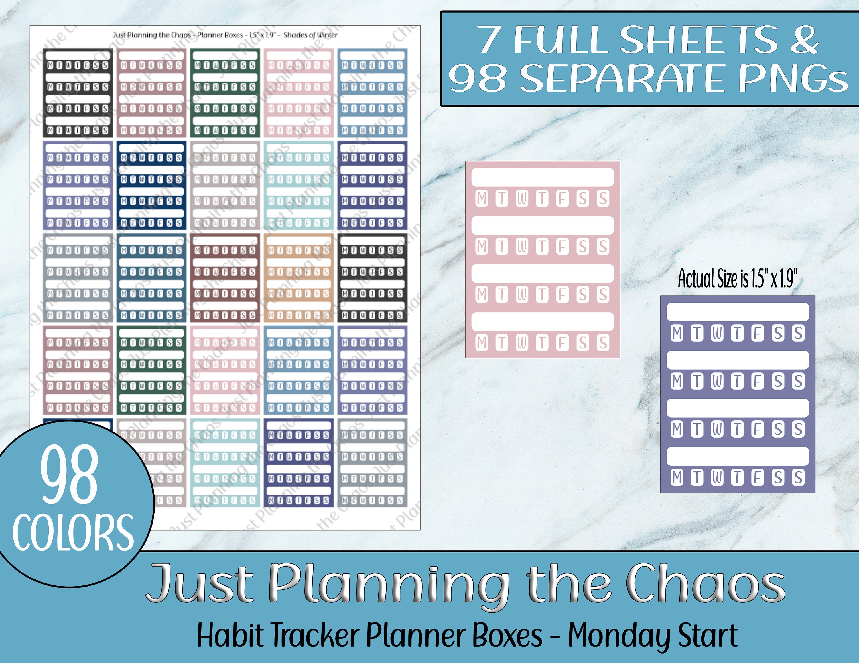 Printable Planner Stickers, Habit Tracker, Monday Start, Planner Box ...