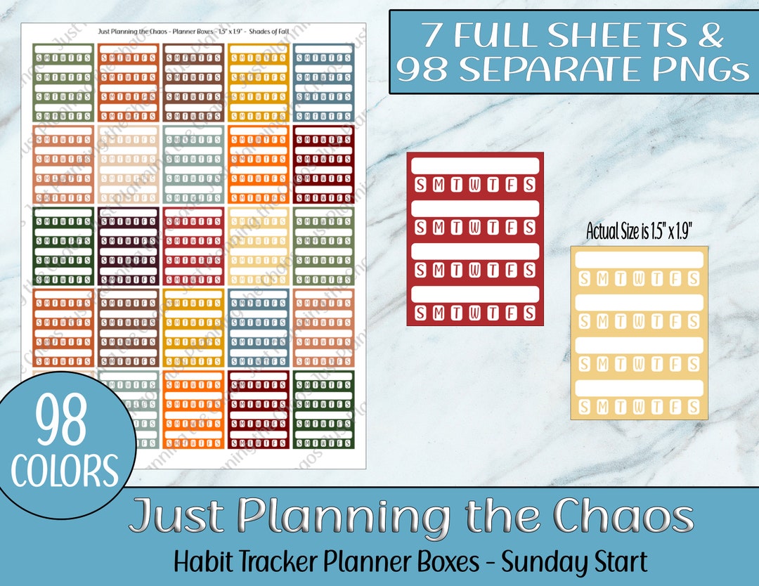 WEEKLY HABIT TRACKER Planner Boxes: 98 Colors, Printable Vertical ...