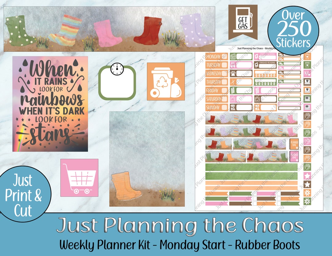Printable Planner Stickers, Weekly Sticker Kit, Monday Start, Rubber ...
