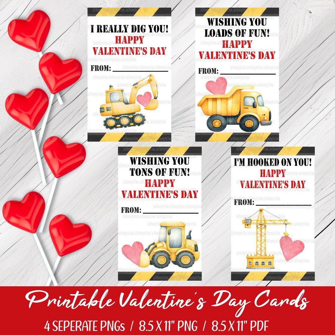 Construction Valentine Cards Printable Instant Download Kids Valentines ...