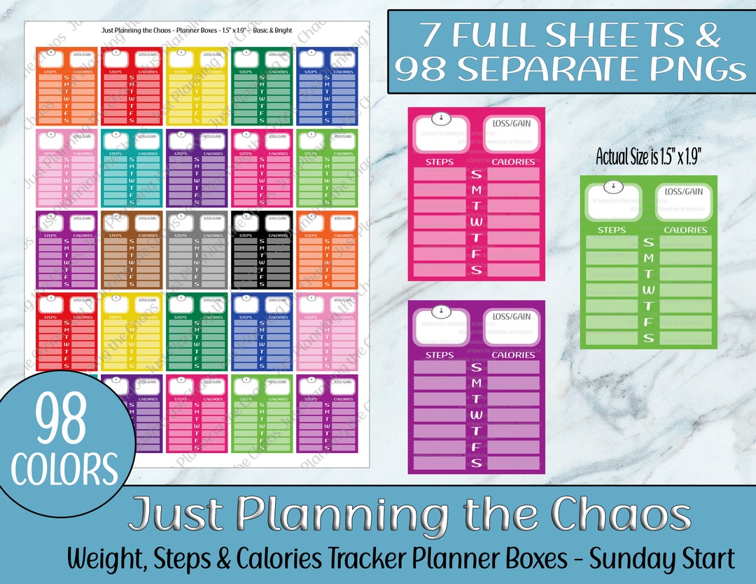 Printable Planner Stickers, Planner Boxes, Steps Tracker, Weight ...