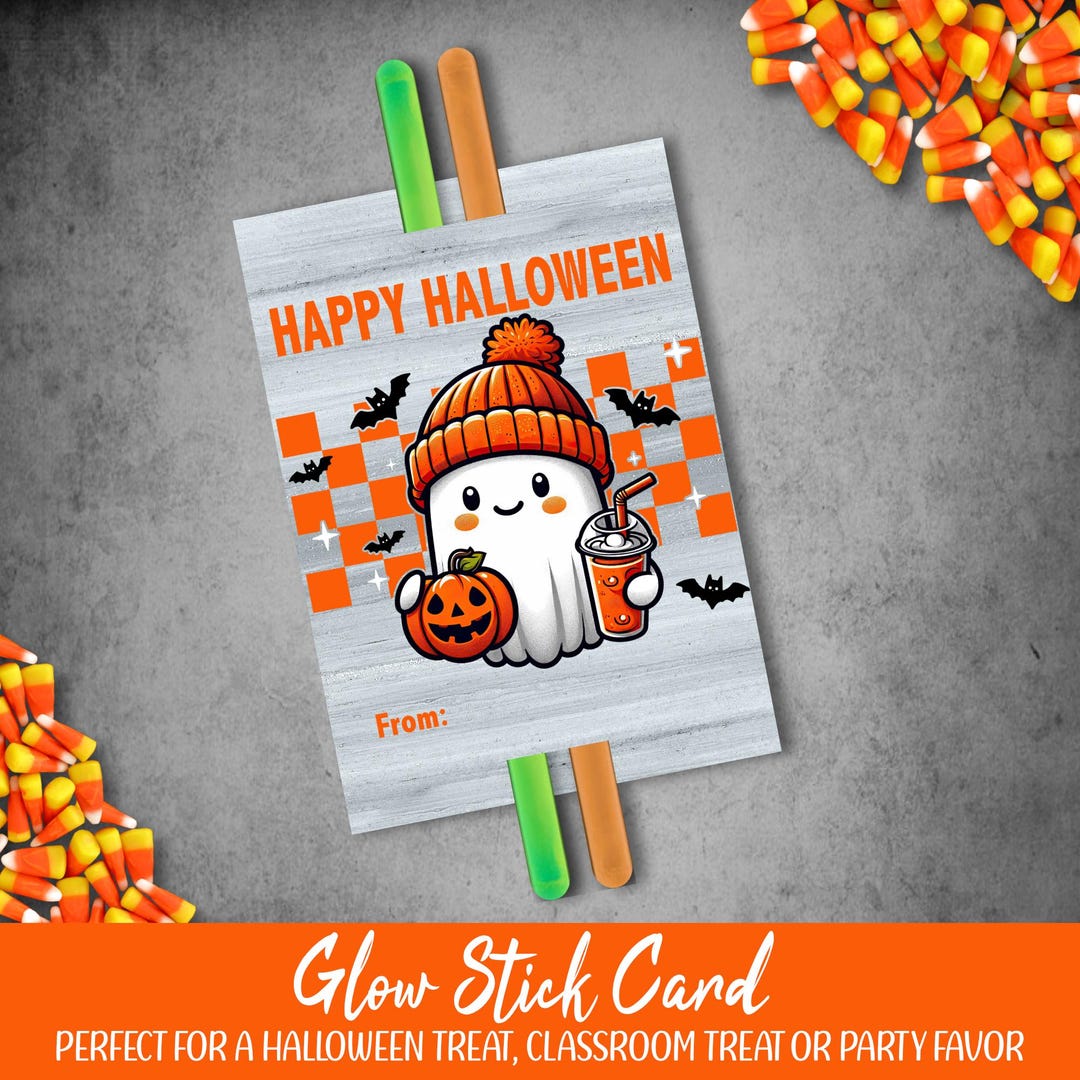 Printable Glow Stick Card, Printable Halloween Card, Halloween Party ...