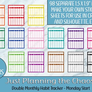 Printable Planner Stickers, Habit Tracker, Monday Start, Planner Box ...