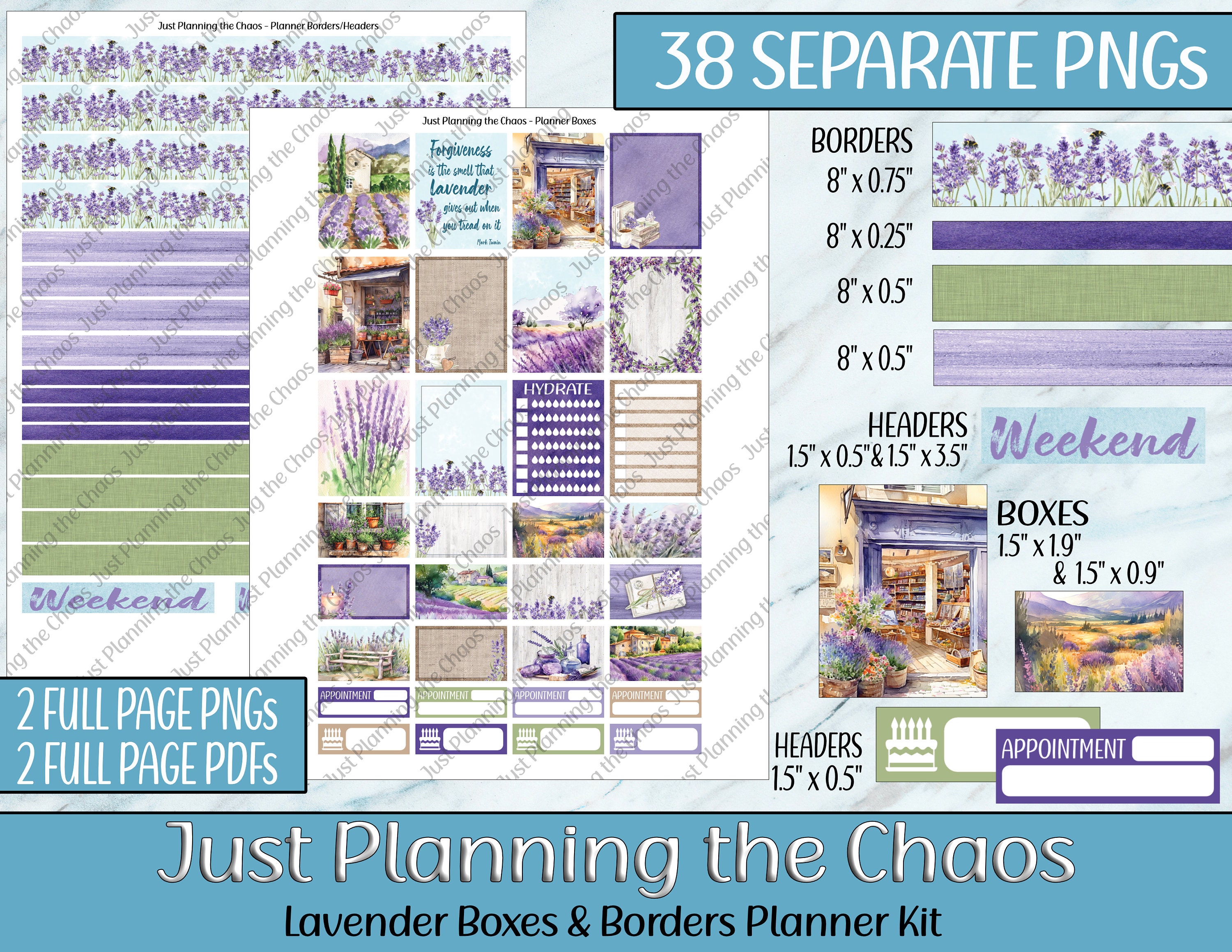 Printable Planner Stickers, Lavender Planner Headers, Lavender Planner ...
