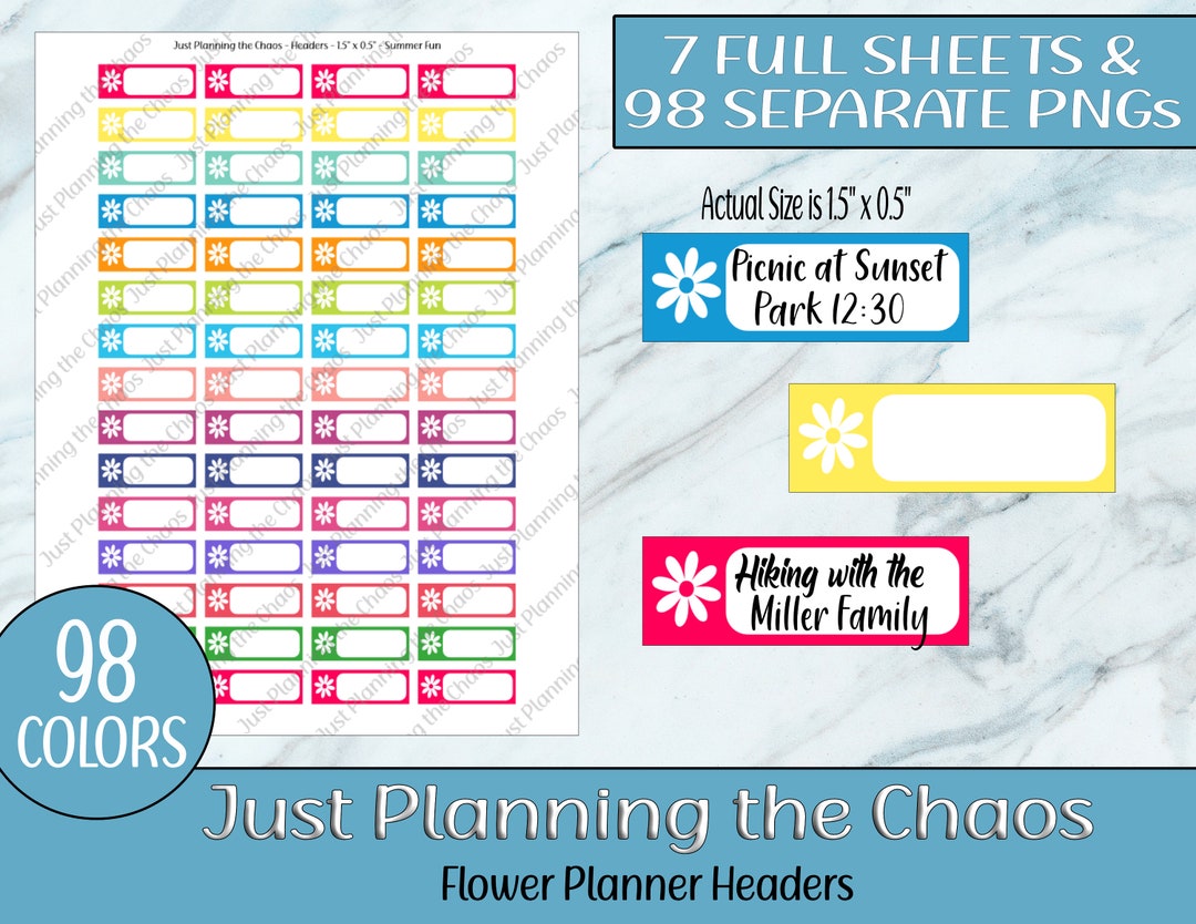 Printable Planner Stickers, Planner Headers, Flower Planner Headers ...