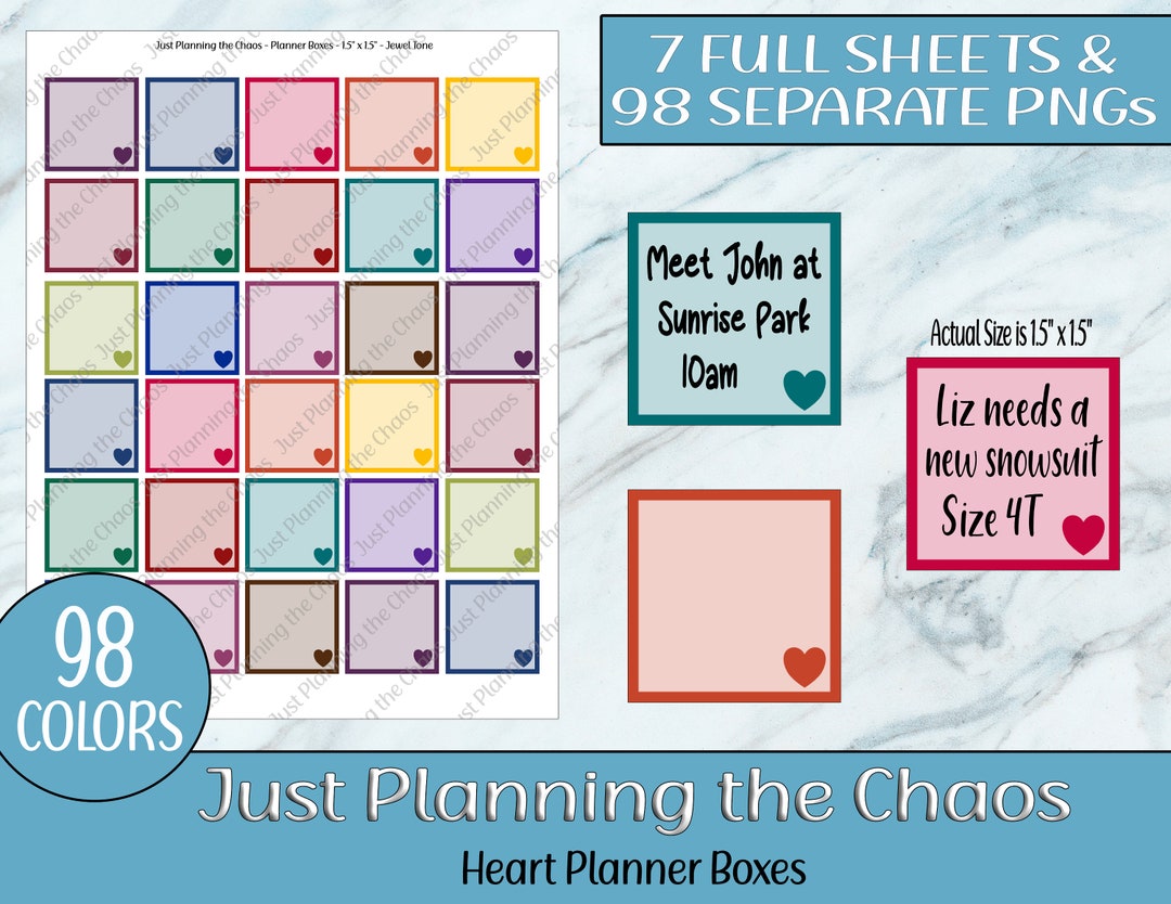 Printable Planner Stickers, Planner Boxes, Heart Boxes, Printable ...