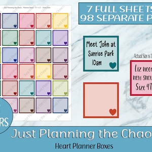 Printable Planner Stickers, Planner Boxes, Heart Boxes, Printable ...