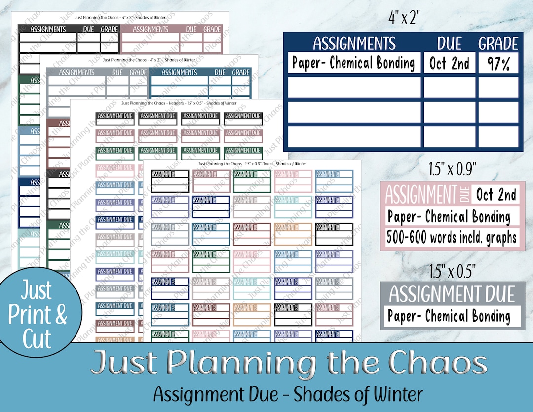 Printable Planner Stickers Planner Boxes Assignment Due - Etsy