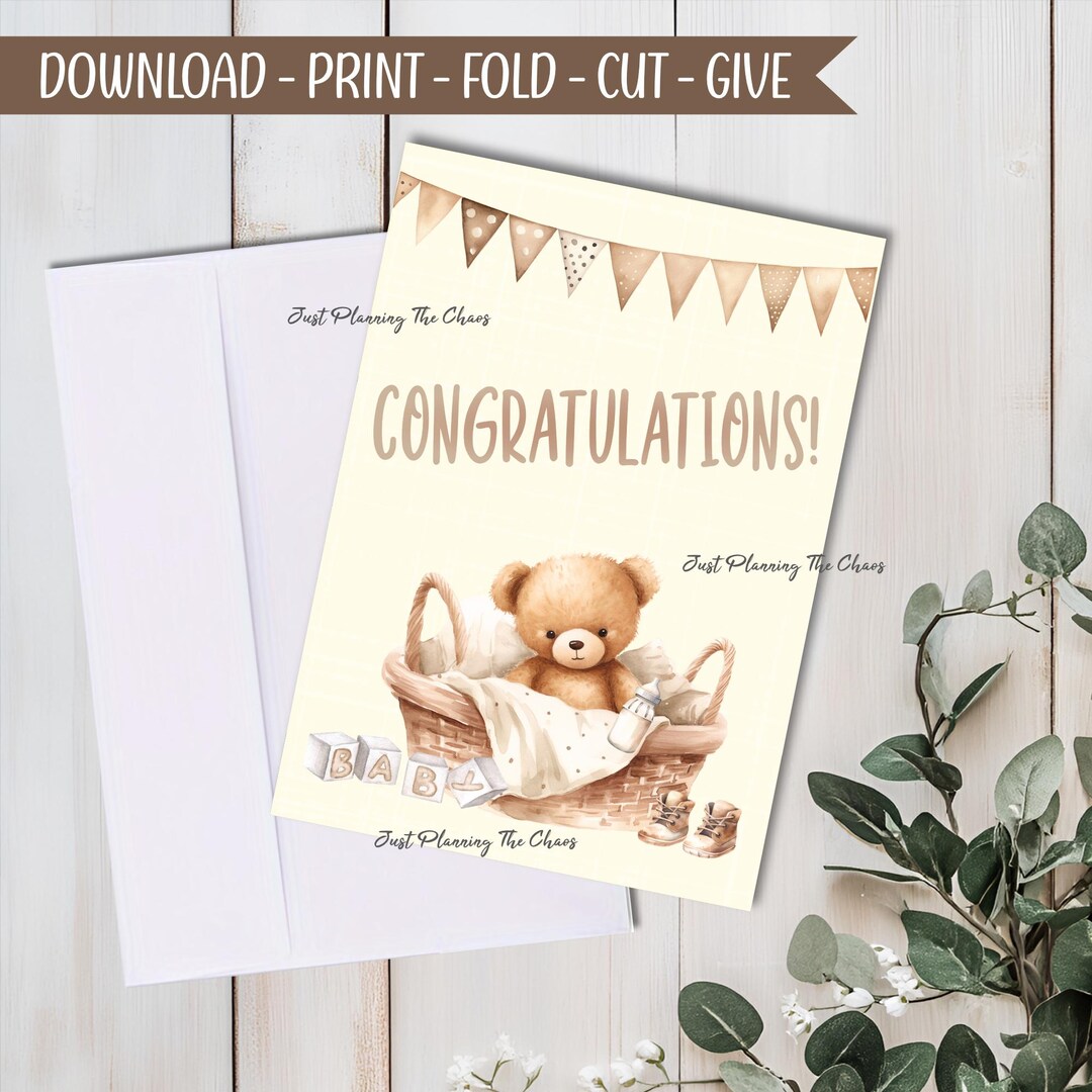 Printable Baby Shower Card: Greeting Card + DIY Envelope PDF (digital ...