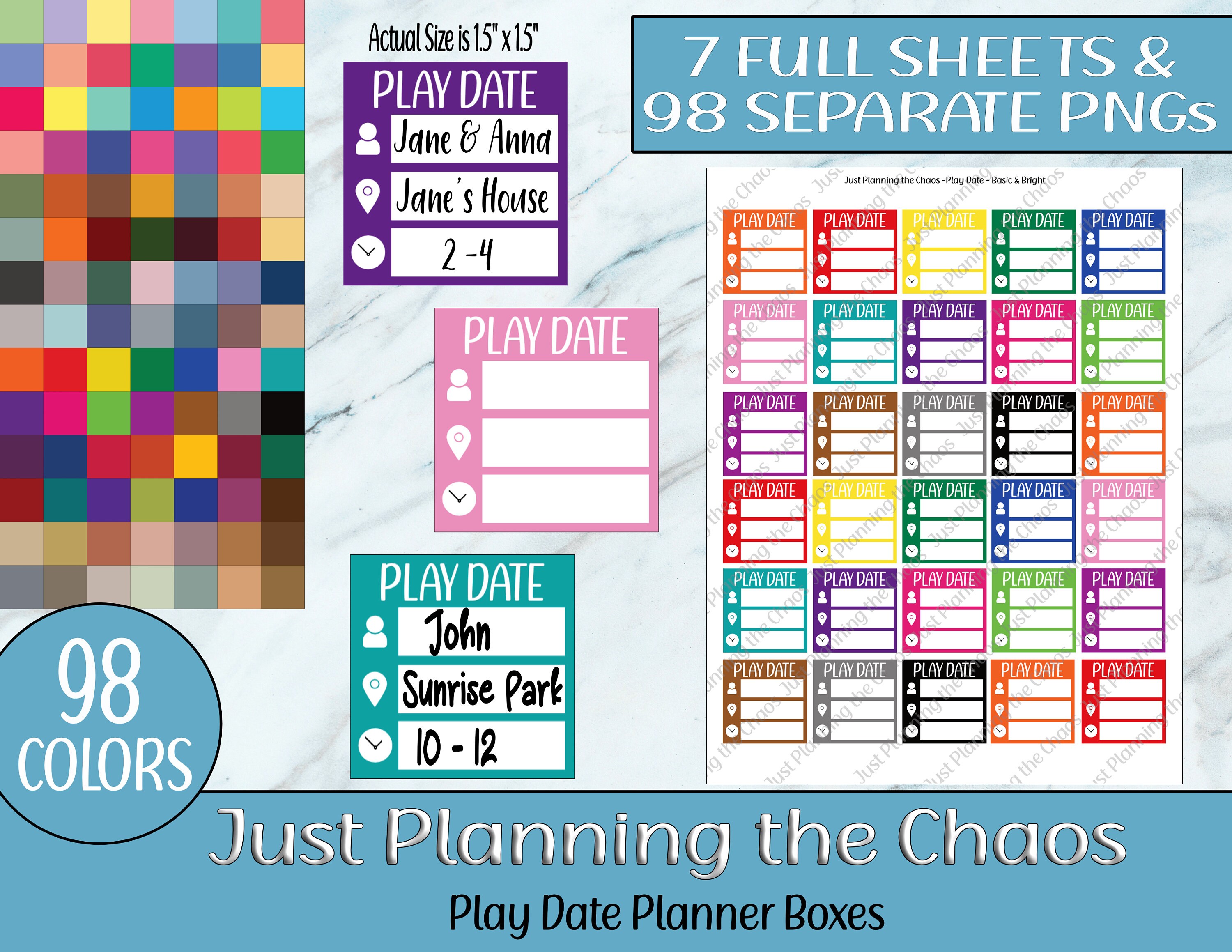 Printable Planner Stickers, Planner Boxes, Play Date Stickers, Play ...
