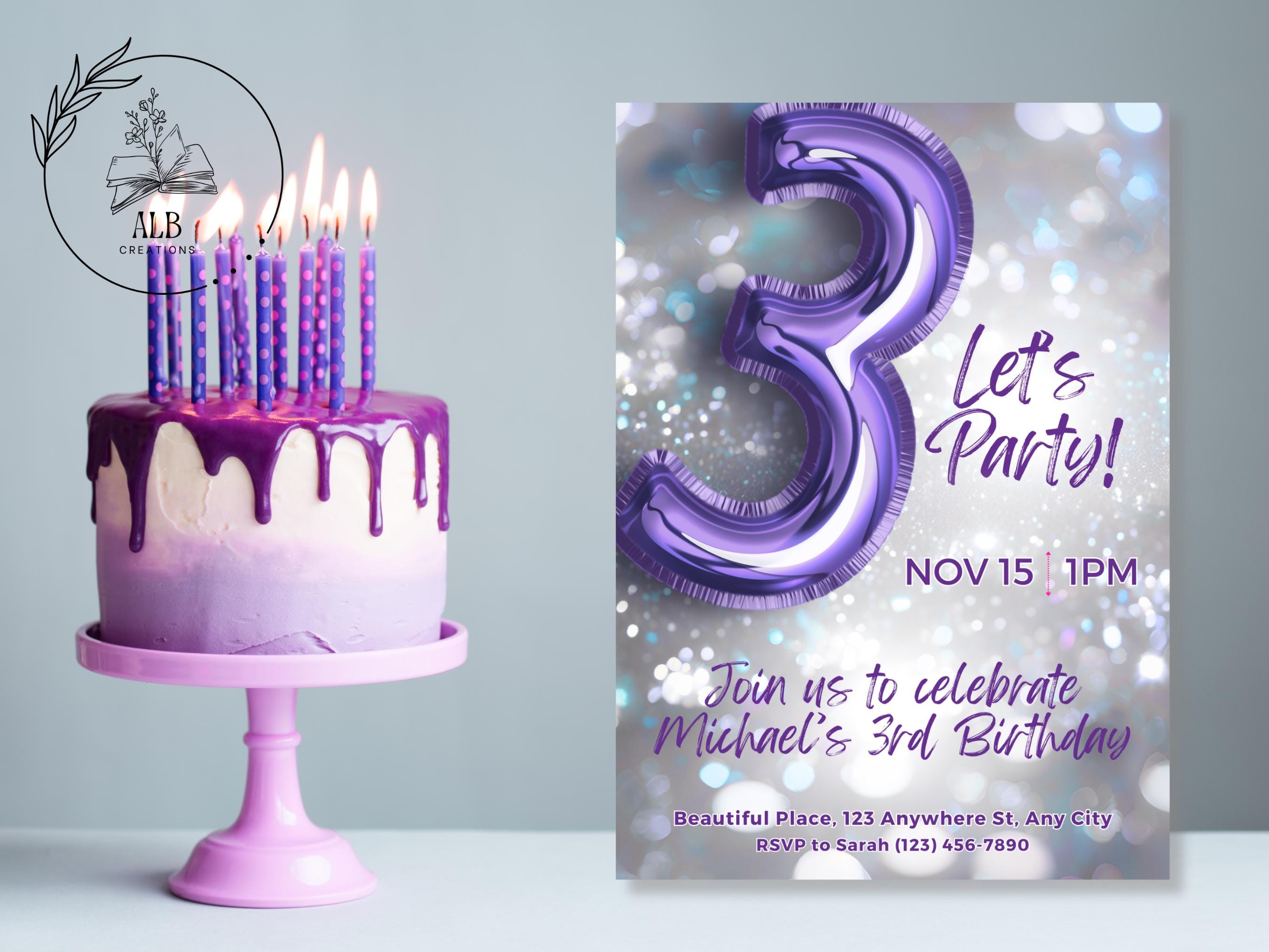 3rd Birthday Invitation: Editable Balloon Party Canva Template (5x7 ...