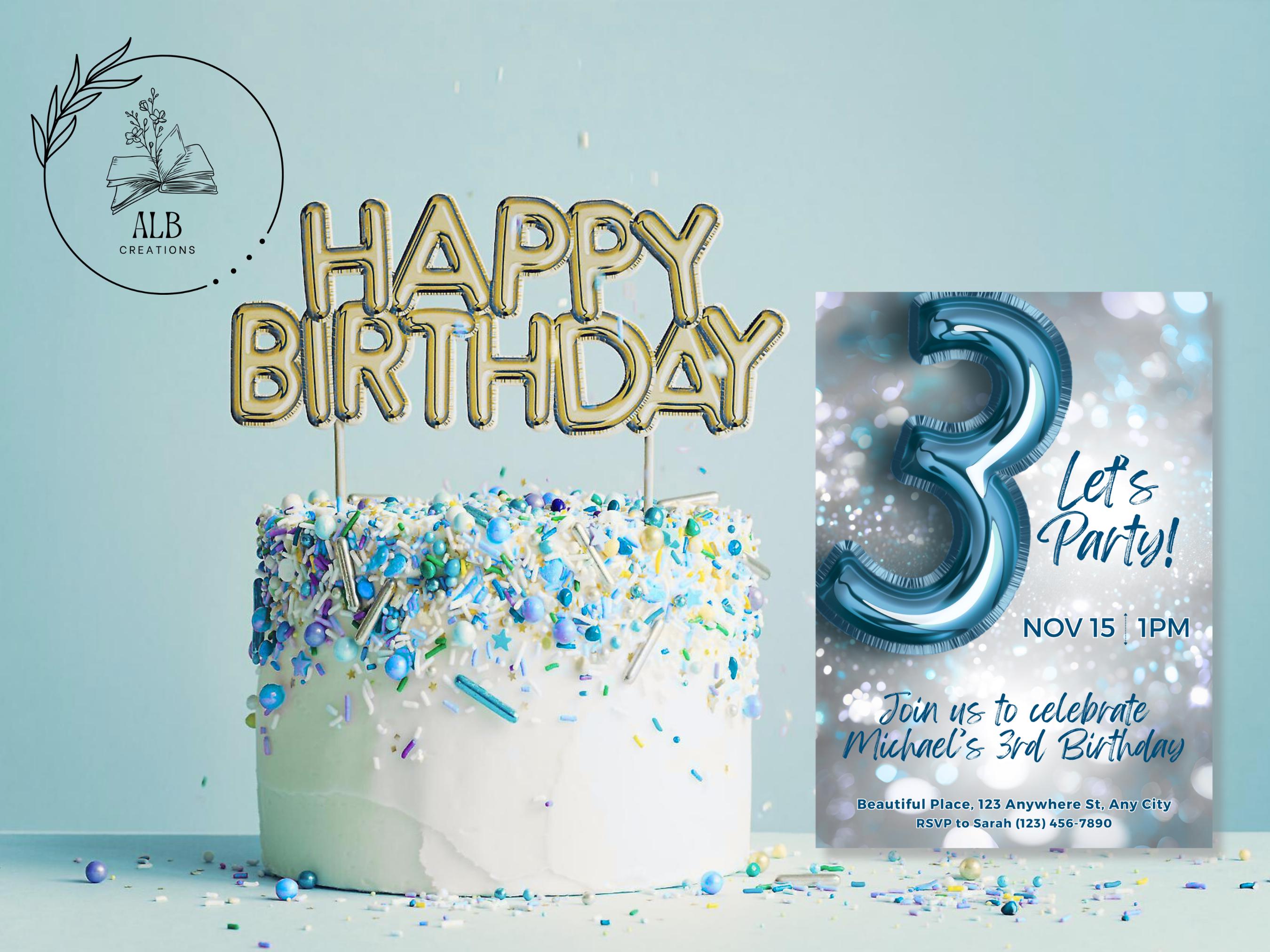 3rd Birthday Invitation: Editable Balloon Party Canva Template (5x7 ...