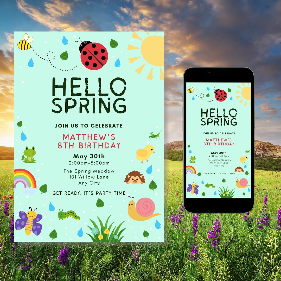 Spring Birthday Invitation for Kids | Green Birthday Invite | Garden ...