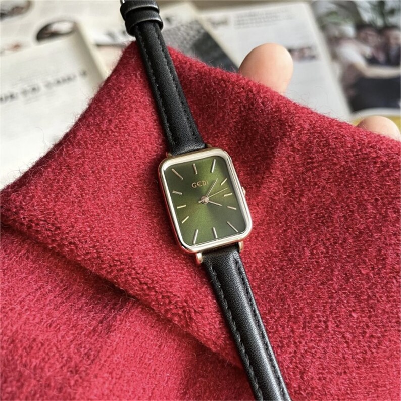 Green Square Women Watches, Chic Square Women Watches, Black Leather ...