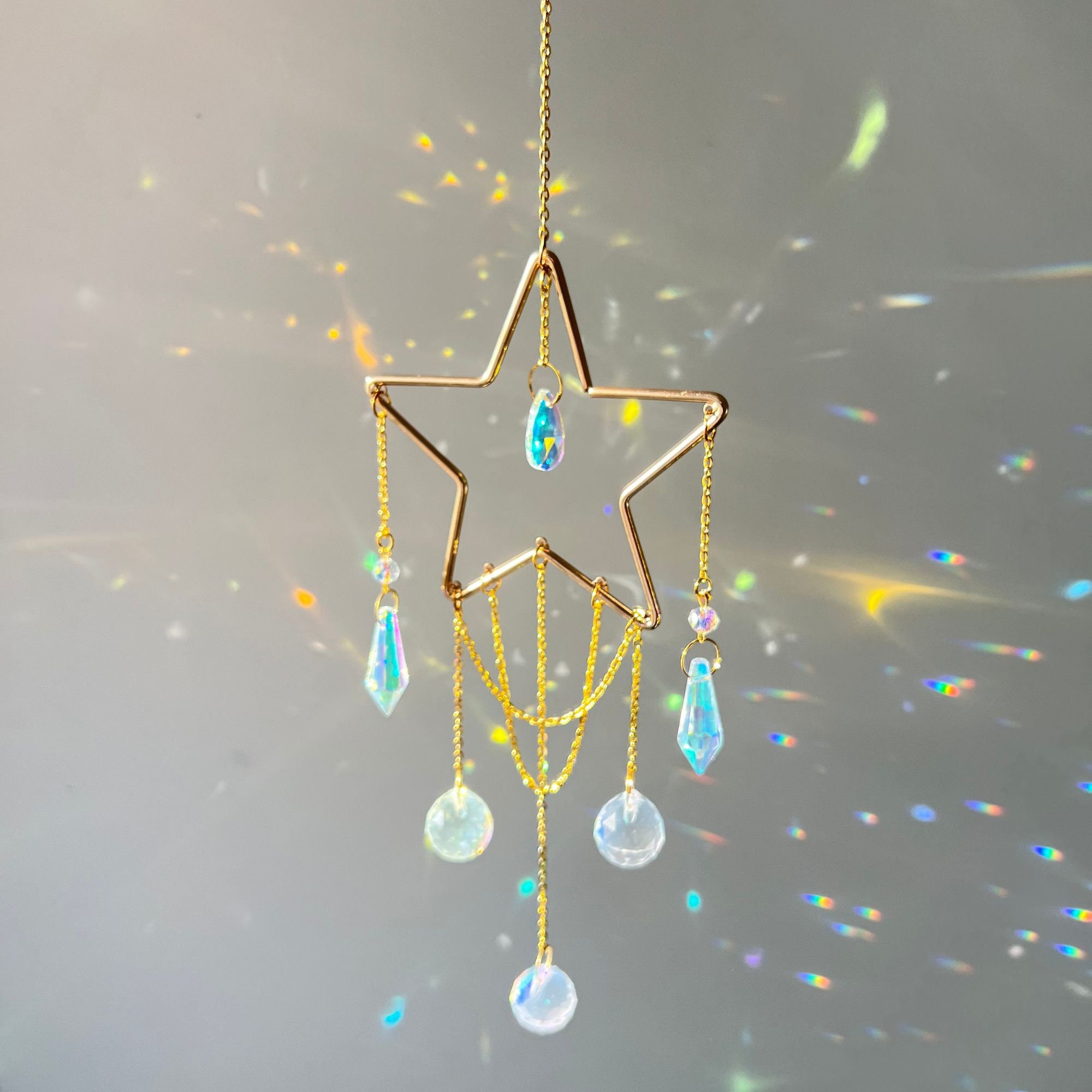 Star Crystal Suncatcher, Large Size, Hanging Crystal Prism, Rainbow Maker, Hanging Crystal Wall ...
