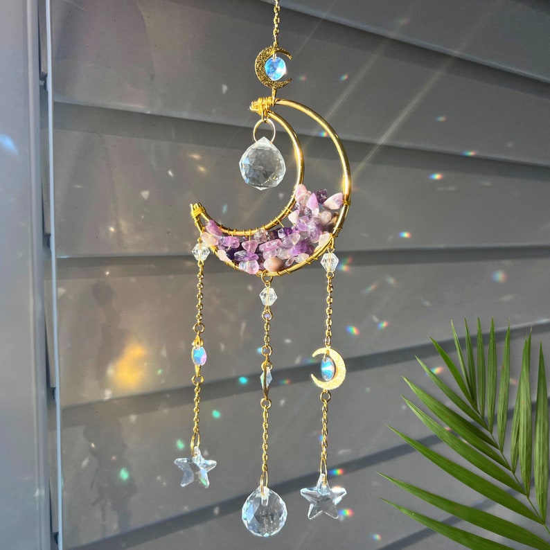 Amethyst Moon Gemstone Suncatcher, Light Catcher, Amethyst Stone ...