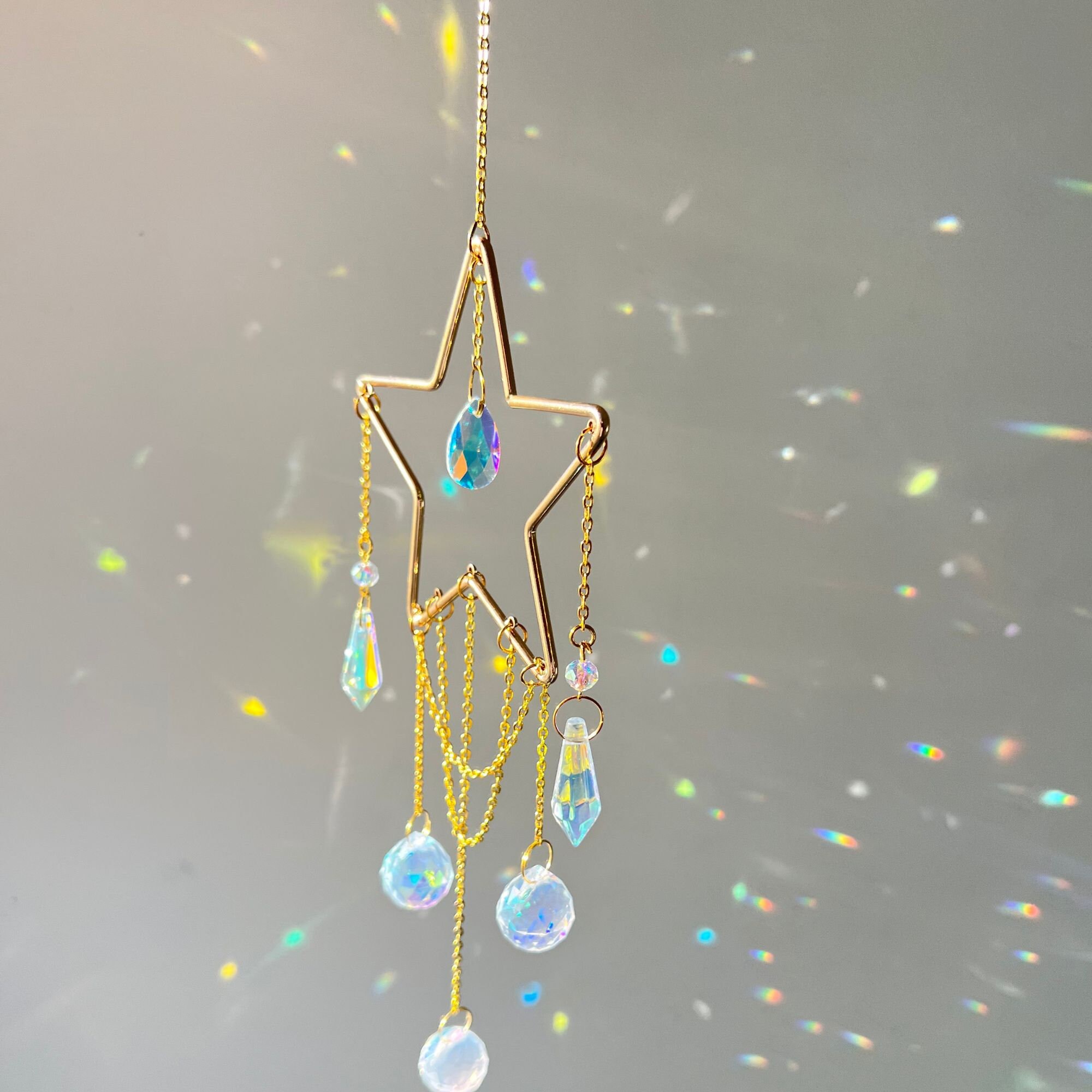 Star Crystal Suncatcher, Large Size, Hanging Crystal Prism, Rainbow ...