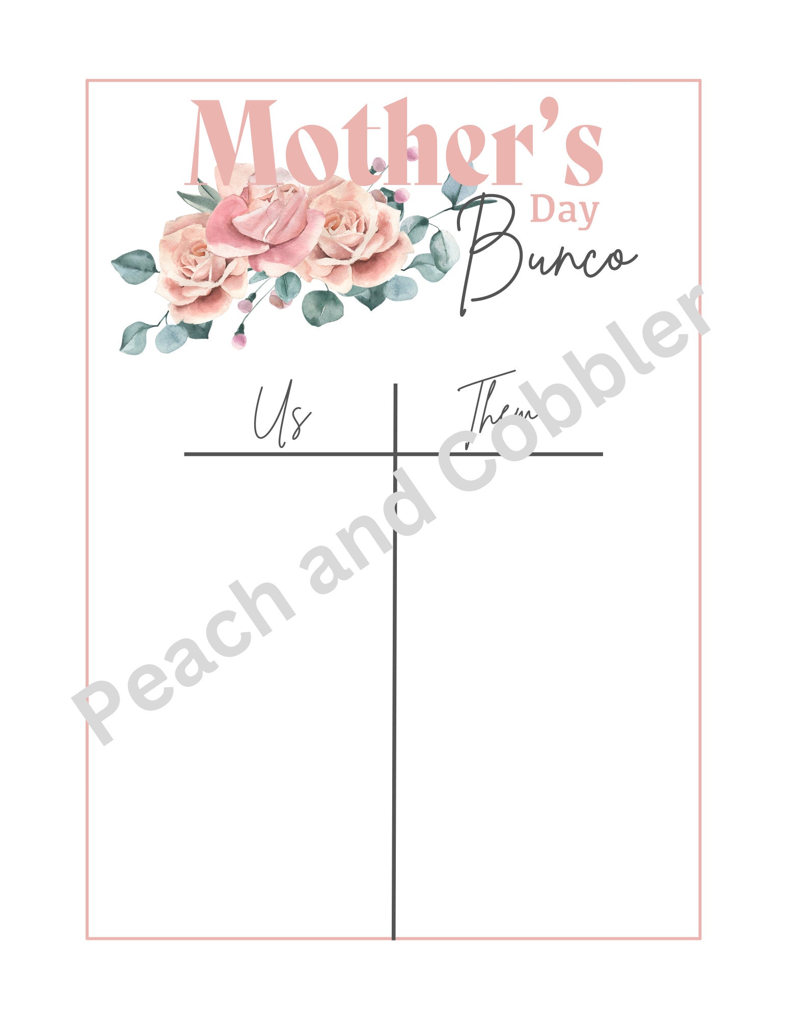 Mothers Day Bunco Score Card and Tally Sheet Printable Digital Download ...
