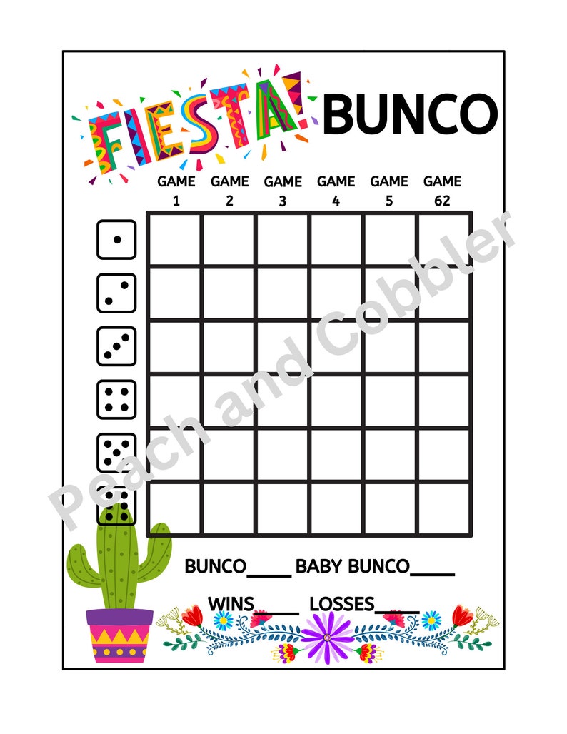 Fiesta Bunco Scorecard and Tally Sheet Printable Digital Download - Etsy