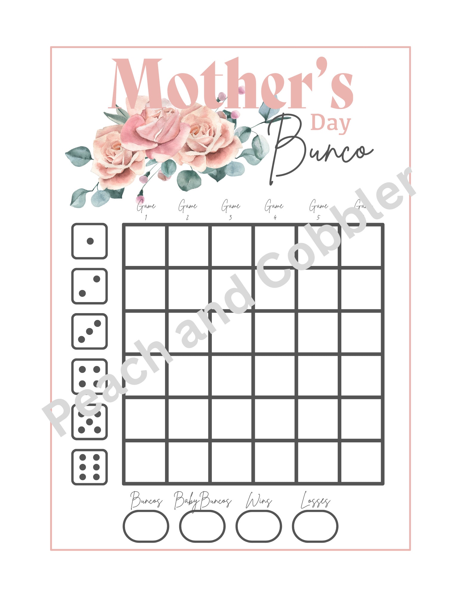 Mothers Day Bunco Score Card and Tally Sheet Printable Digital Download ...