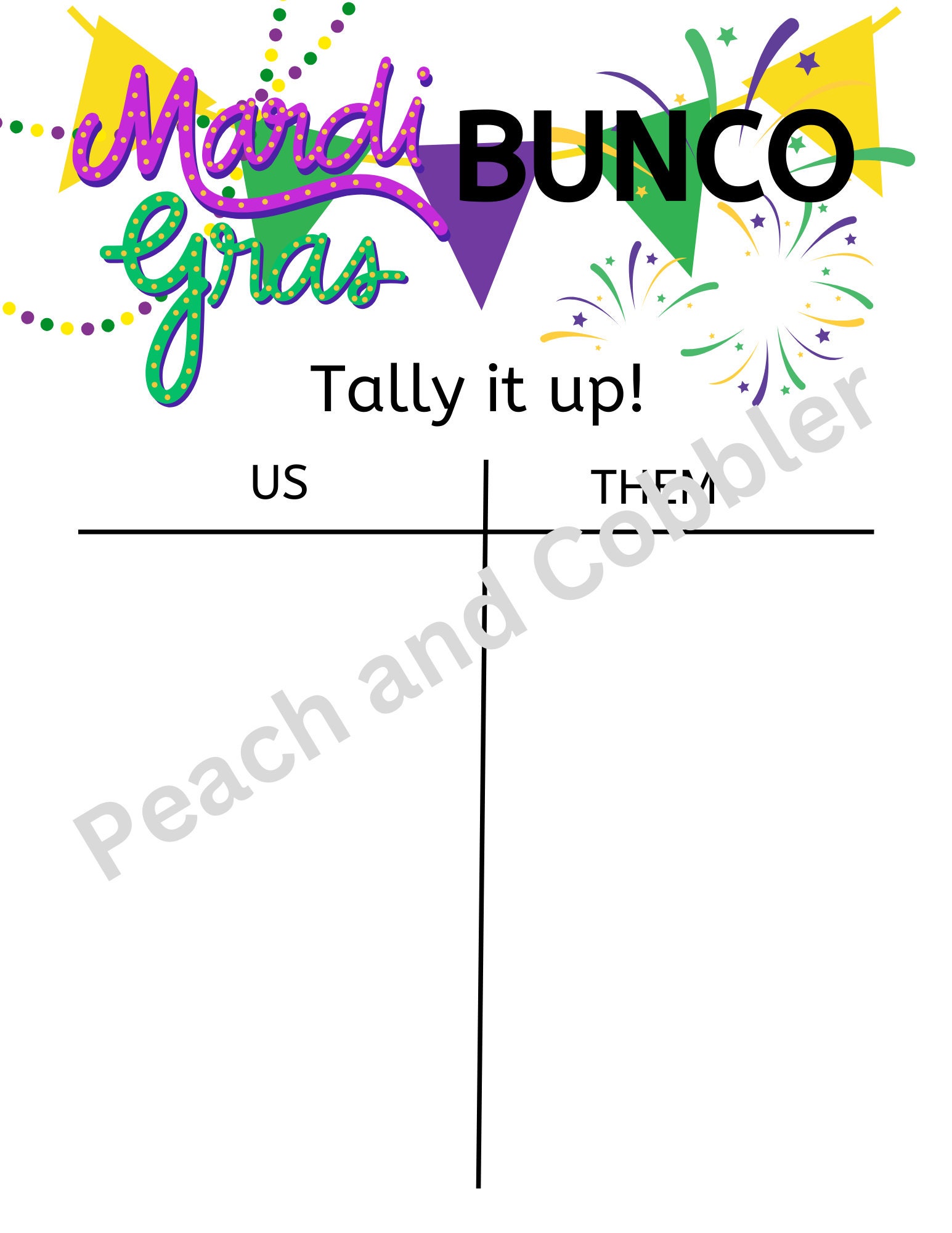Mardi Gras Bunco Scorecard and Tally Sheet Printable Digital Download ...