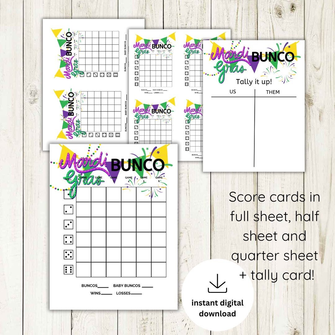 Mardi Gras Bunco Scorecard and Tally Sheet Printable Digital Download ...