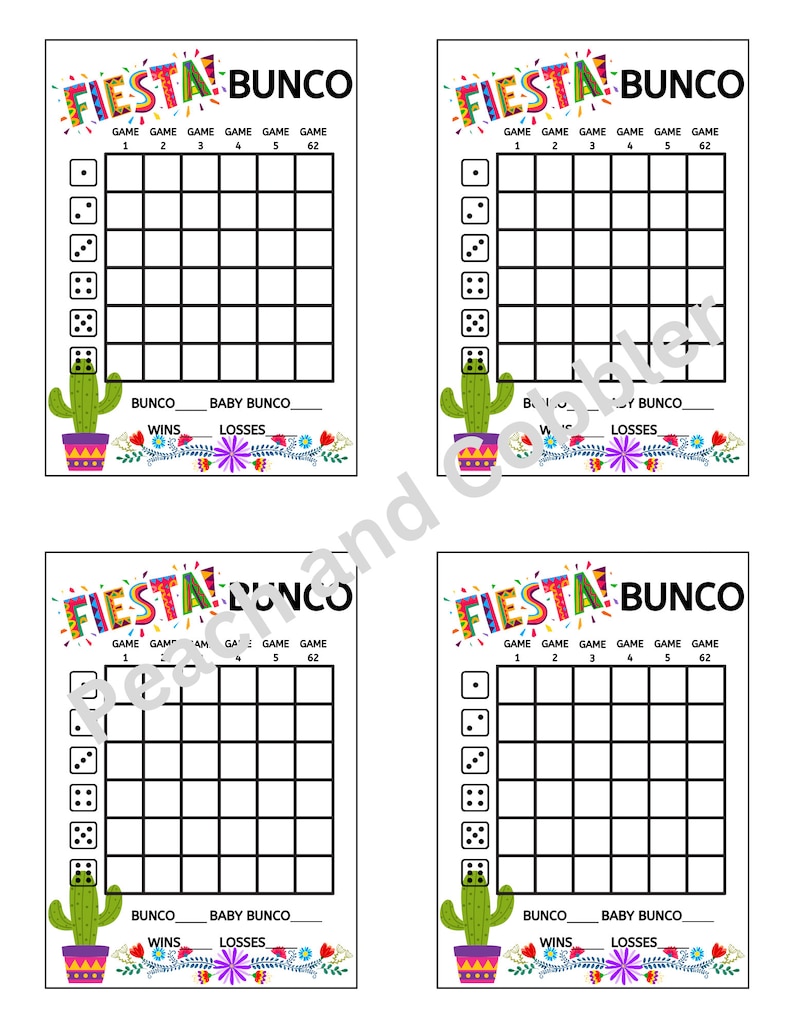 Fiesta Bunco Scorecard and Tally Sheet Printable Digital Download - Etsy