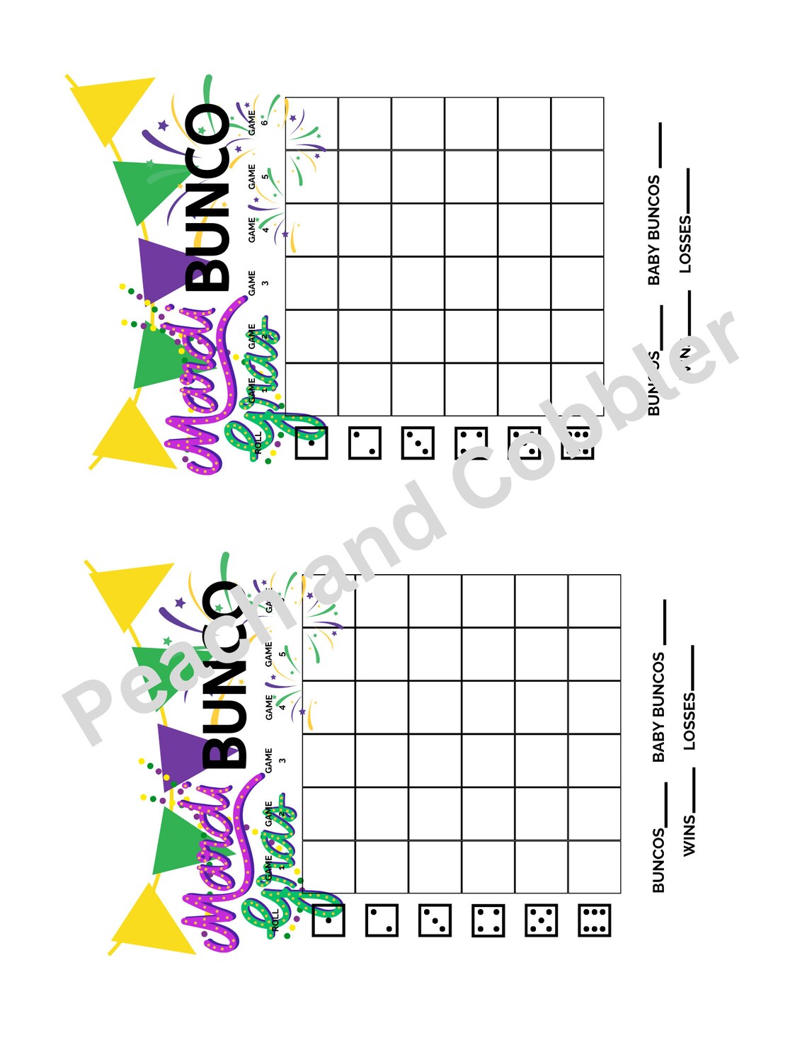 Mardi Gras Bunco Scorecard and Tally Sheet Printable Digital Download ...