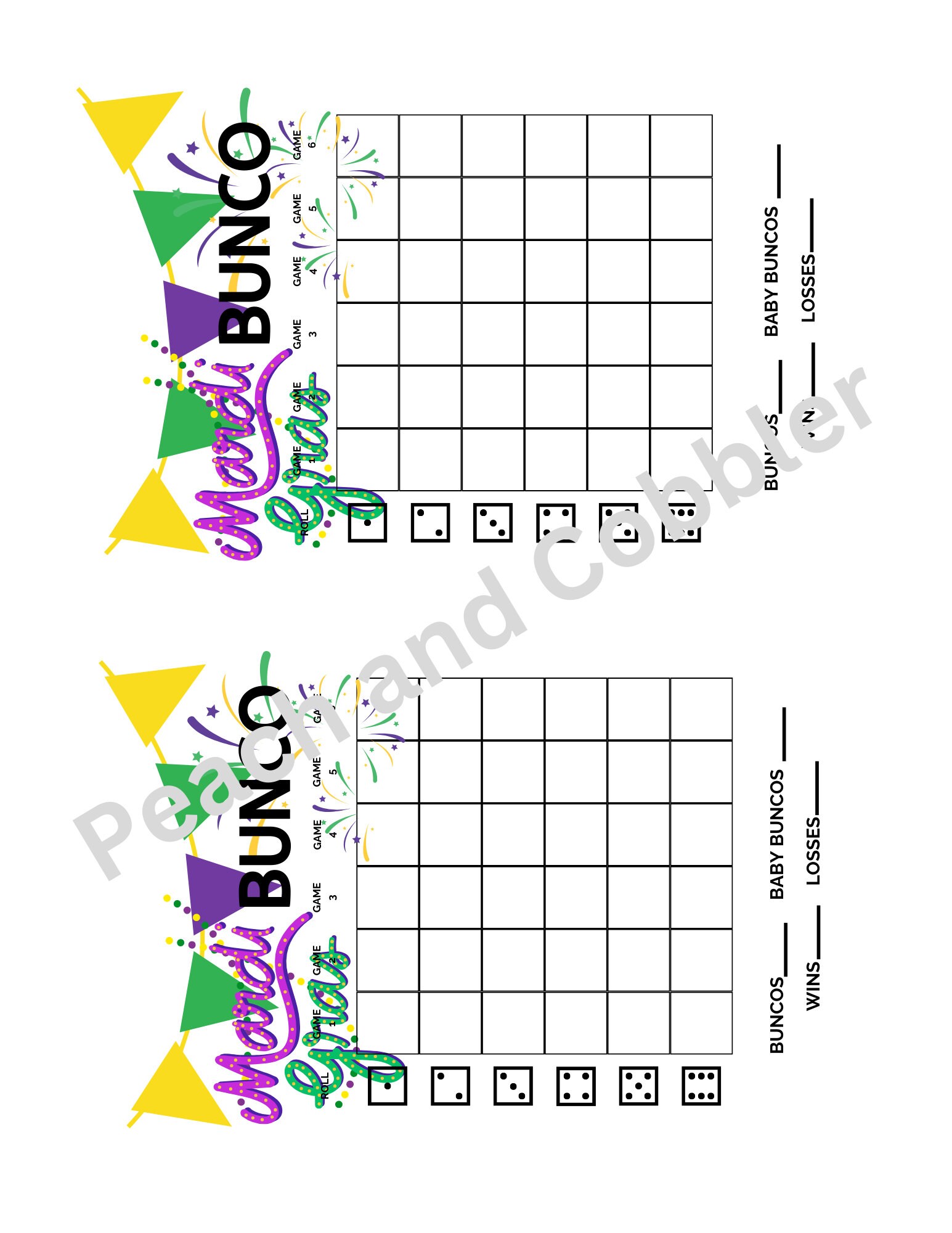 Mardi Gras Bunco Scorecard and Tally Sheet Printable Digital Download ...