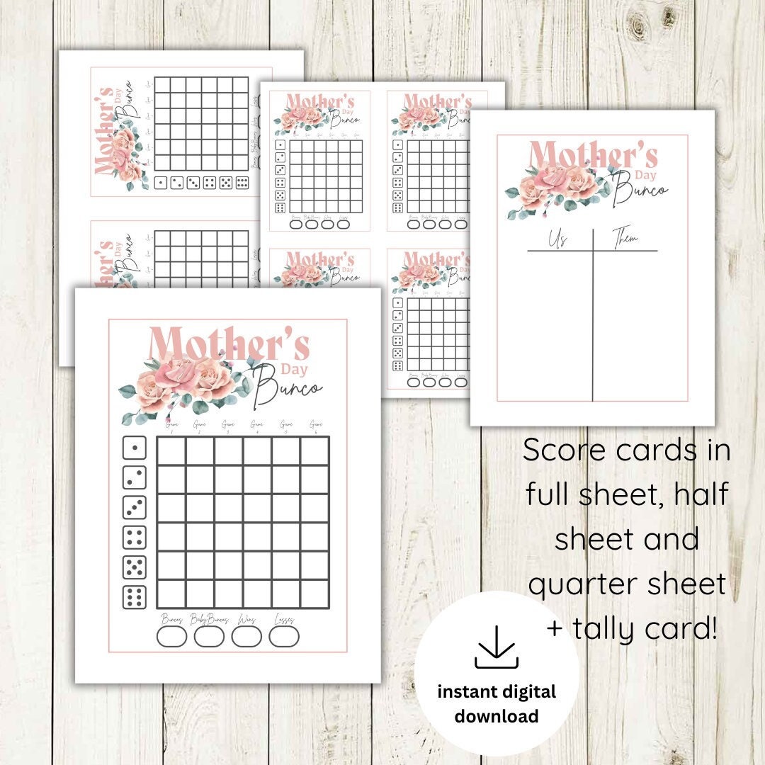 Mothers Day Bunco Score Card and Tally Sheet Printable Digital Download ...
