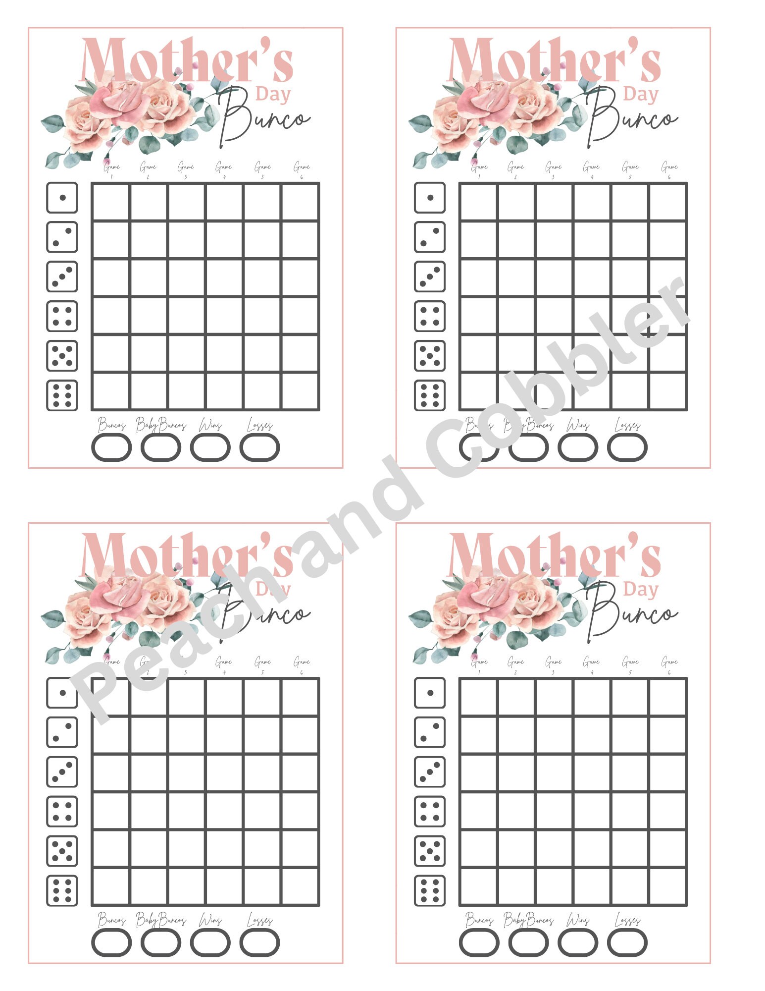 Mothers Day Bunco Score Card and Tally Sheet Printable Digital Download ...
