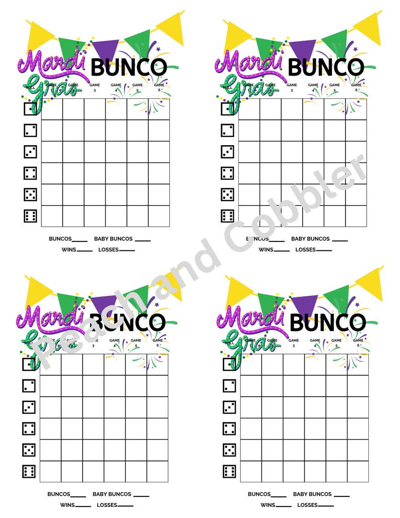 Mardi Gras Bunco Scorecard and Tally Sheet Printable Digital Download ...