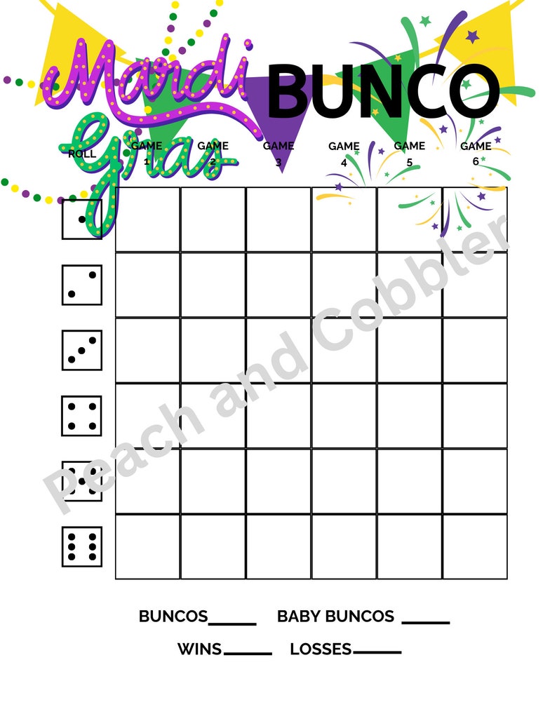 Mardi Gras Bunco Scorecard and Tally Sheet Printable Digital Download ...