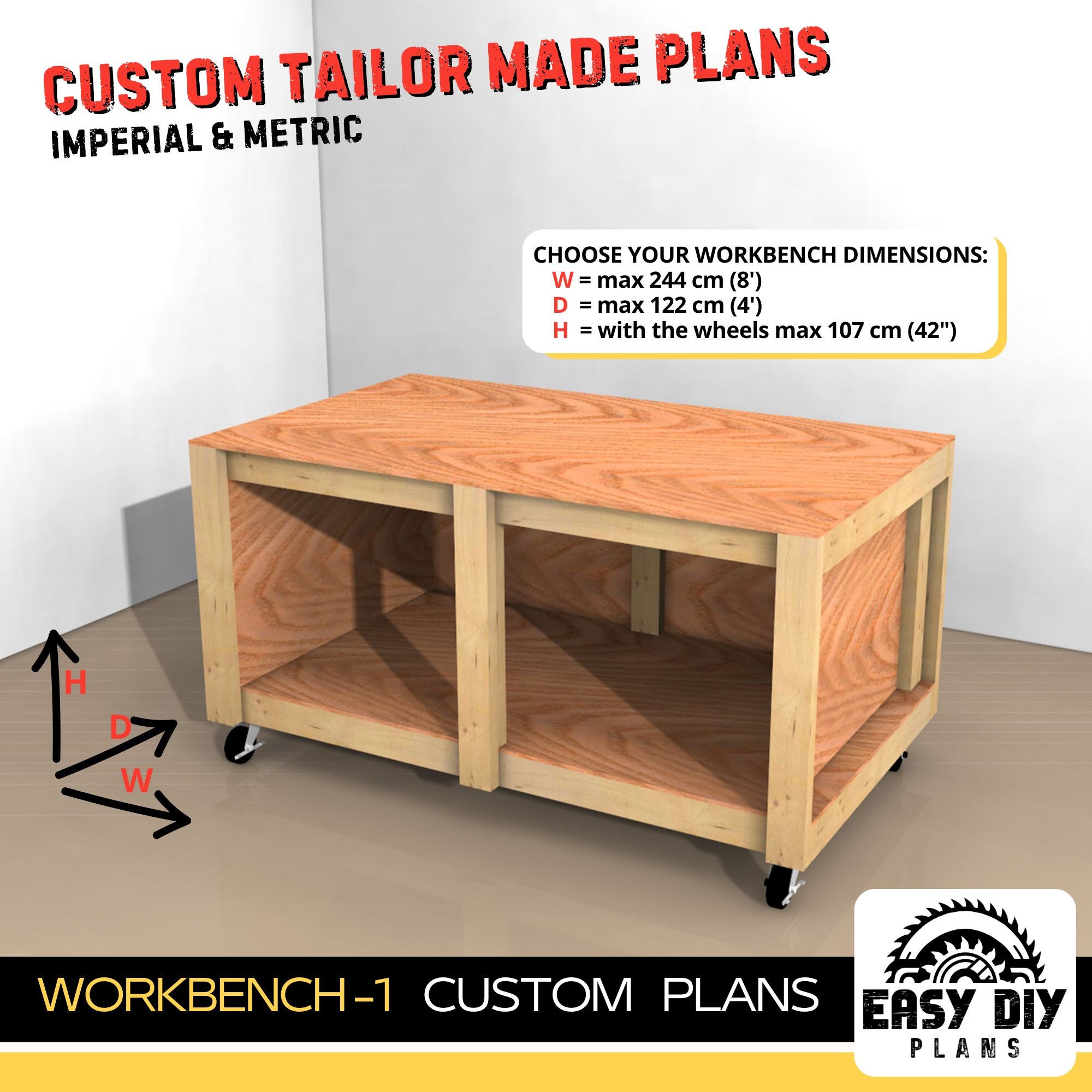 Workbench Plan DIY CUSTOM Diy Workbench on Wheels Custom Plans Garage ...