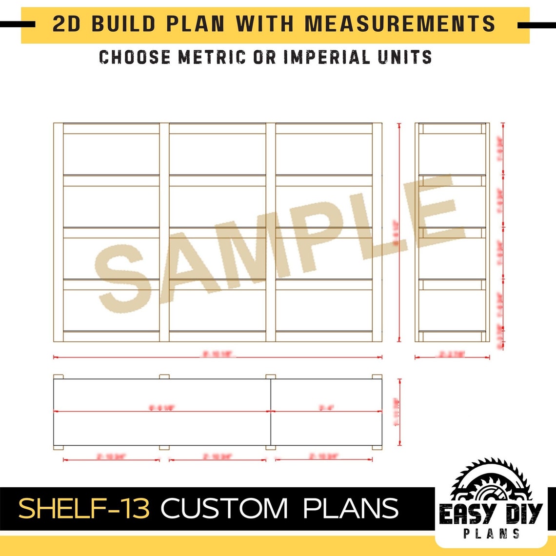 Custom DIY Shelf Storage PLANS Custom Plan Drawing Easy Shelf Custom ...