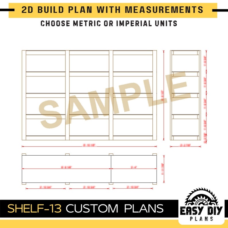 Custom DIY Shelf Storage PLANS Custom Plan Drawing Easy Shelf Custom ...