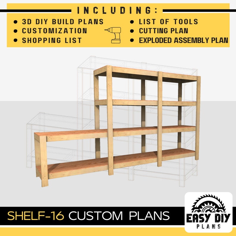 Garage Storage Shelf CUSTOM PLANS Diy Easy Shelf & Workbench Plans ...
