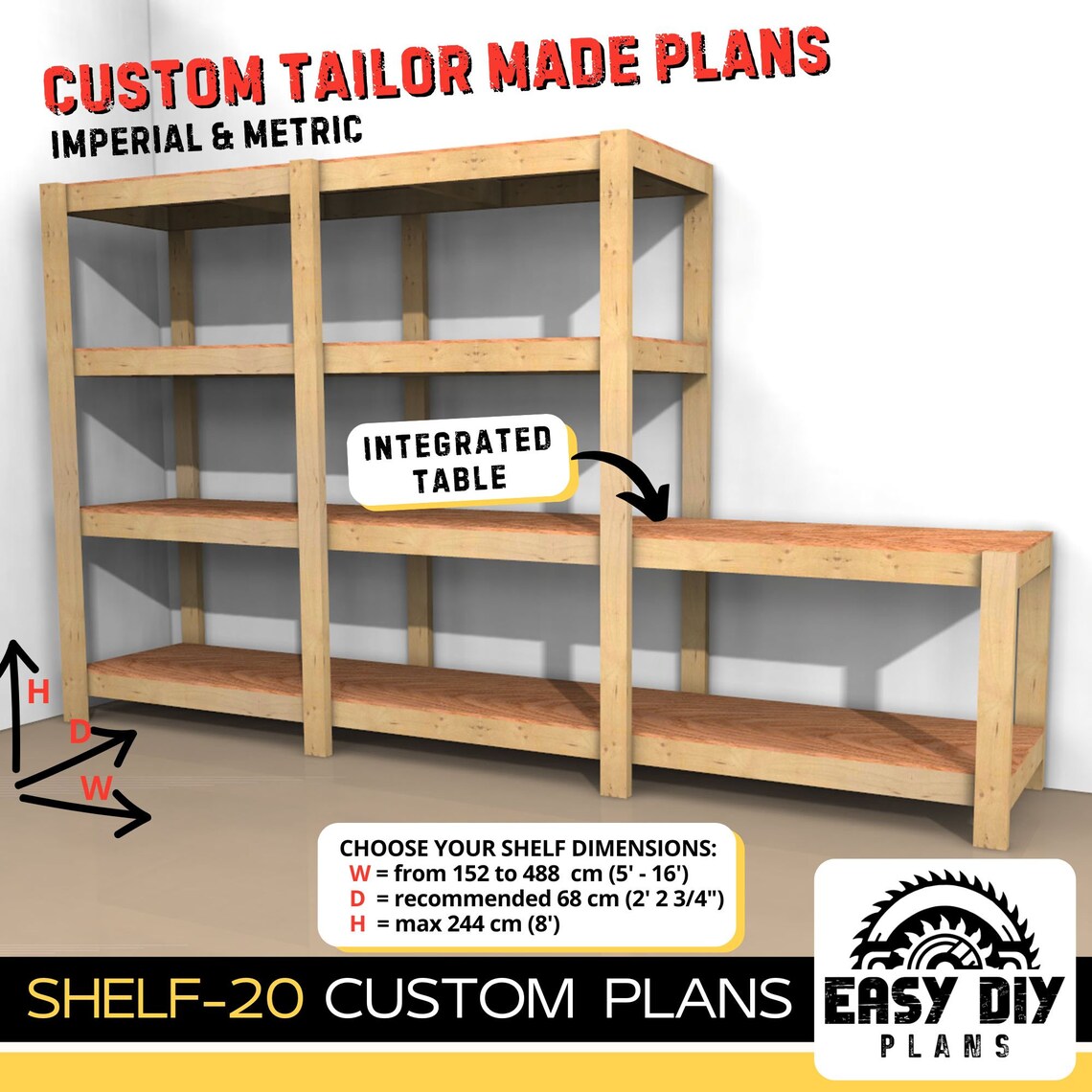 DIY Shelf PLANS With Integrated Workbench CUSTOM Plans Diy Storage ...
