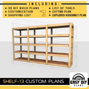 Custom DIY Shelf Storage PLANS Custom Plan Drawing Easy Shelf Custom ...