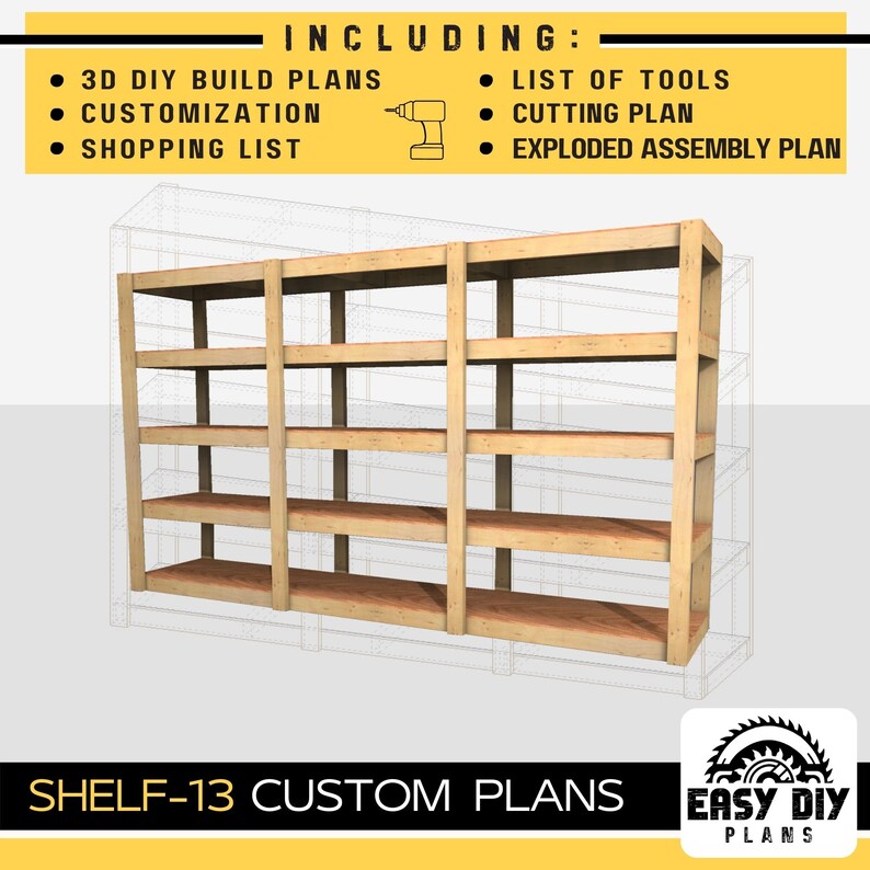 Custom DIY Shelf Storage PLANS Custom Plan Drawing Easy Shelf Custom ...