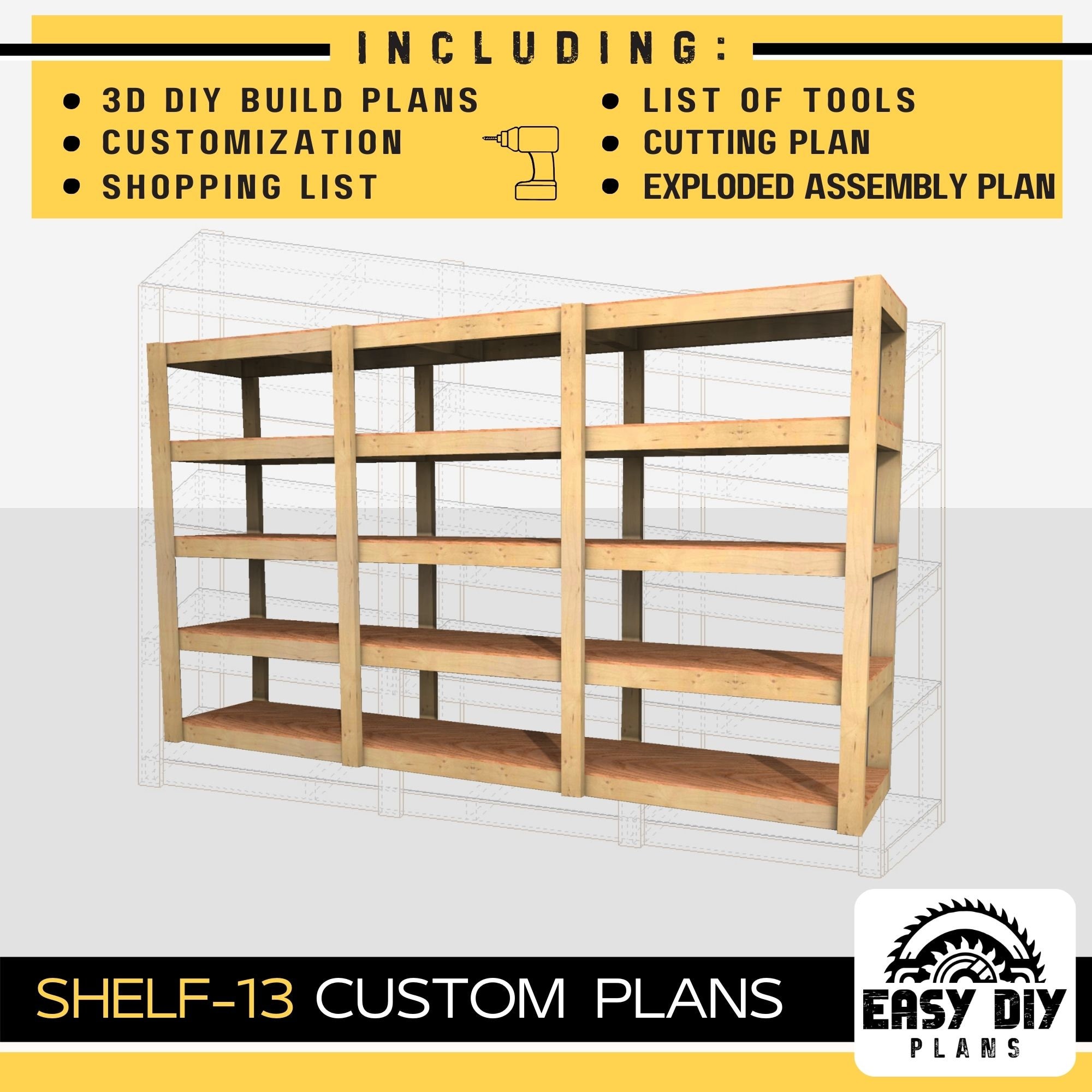 Custom DIY Shelf Storage PLANS Custom Plan Drawing Easy Shelf Custom ...